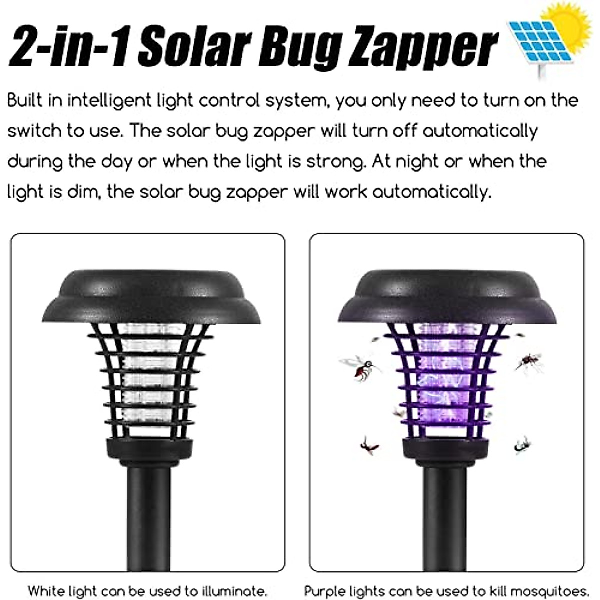 2 Pack Solar Bug Zapper Outdoor Mosquito Repellent Outdoor for Patio - Mosquito Killer & Lighting - 2 in 1 Waterproof Mosquito Zapper Fly Repellent for Outdoor