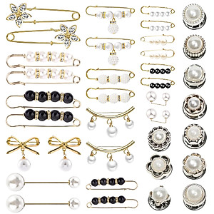 YOGEYOGE 36 Pcs Pearl Brooch Sweater Shawl Hat Safety Pin, Faux Pearl Safety Brooch, Waist Decoration for Women, Tightening Pearl Safety Pin for Women Scarves, Jackets, Tops, Jeans and Dresses