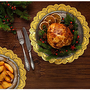 Gift Boutique 250 Gold Doilies Round Paper Place Mats 14" Disposable Metallic Golden Foil Lace Scallop Doily for Cakes Desserts Wedding