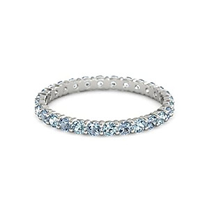 Carillon Aquamarine With Blue Topaz Round 2.50 MM Eternity 925 Sterling Silver Women Stackable Wedding Ring (Sterling Silver, 7.5)