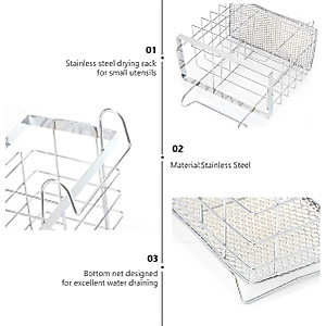 SHERCHPRY Utensil Holder Drying Rack Flatware Storage Basket 2 Divided Stainless Steel Cutlery Silverware Organizer Draining with Hooks for Chopstick Spoon Fork