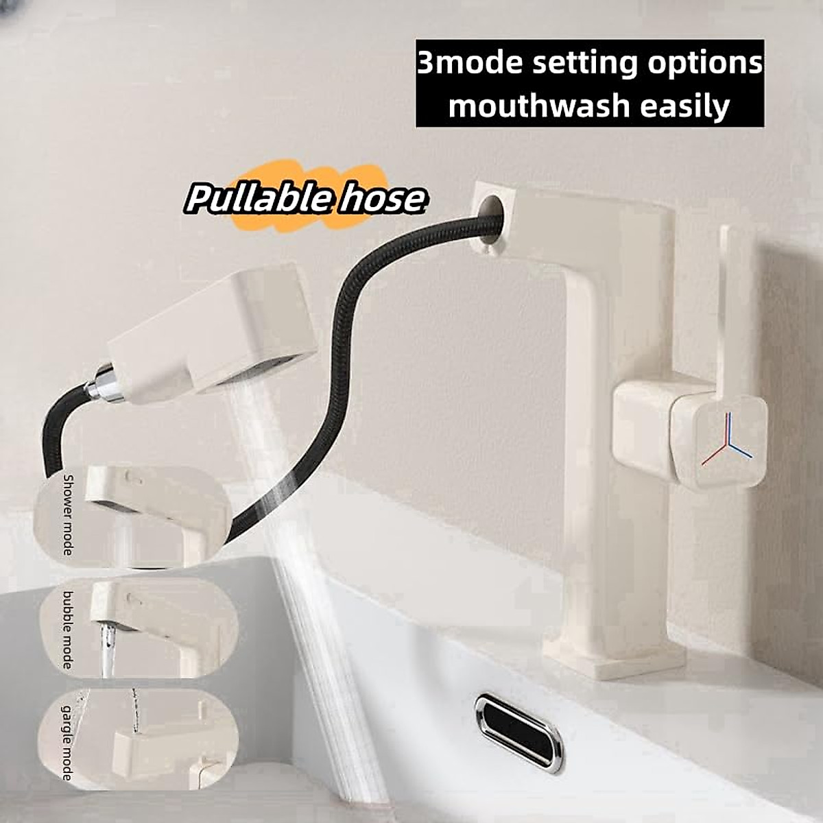 PRANOHD Bathroom Pull Down Sprayer Faucet, Widespread RV Kitchen Bathtub Utility Bar Commercial Vessel Sink Vanity, Brass Copper 1 Hole Single Handle (Temperature Digital Display, Milky White)