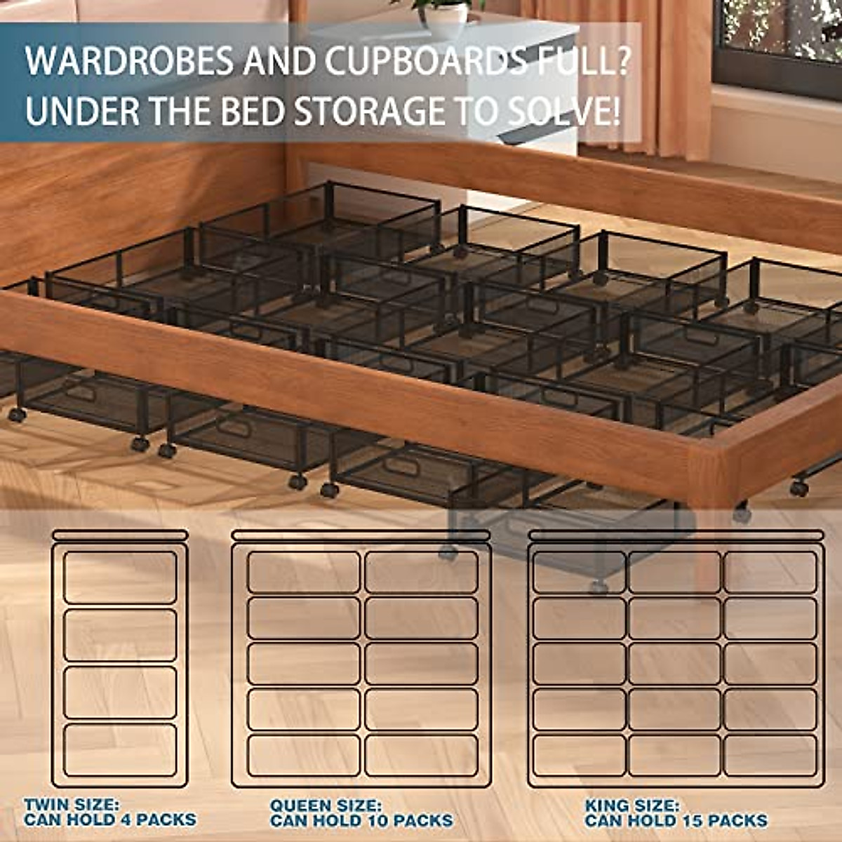 Uyokcnie Under Bed Storage Containers, Under Bed Shoe Storage With Wheels, Foldable Bedroom Storage Organization with Handles, Under Bed Storage Bins Drawer For Clothes, Blankets And Shoes, Bedding