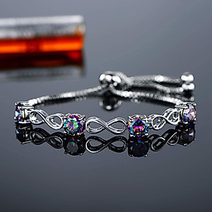 VOLUKA 18K White Gold Plated Infinity Rainbow Mystic Quartz Adjustable Bracelets for Women Jewelry Gift