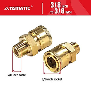 YAMATIC Pressure Washer Adapter Couplers, 3/8'' Quick Connect Socket to 3/8'' Male NPT Fitting, Quick Connector for 3/8'' Pressure Washer Hose and Gun,5000 PSI (1 PCS)