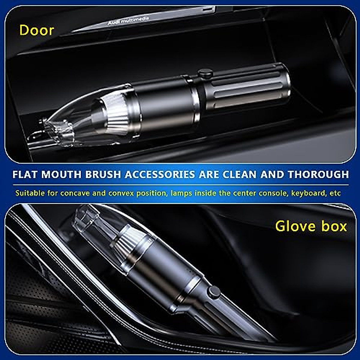 Portable Handheld Car Vacuum Cleaner 120W Power Cordless Suction Wet Dry Vacuum Cleaner for Car Detailing Travel RV Camper for Home and Car (Black)