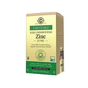 Solgar Earth Source Food Fermented Koji Zinc 25mg, 60 Vegetable Capsules - Higher-Absorption, Bioavailable Zinc for Immune & Skin Health - Non-GMO, Vegan, Gluten Free, Dairy Free, Kosher - 60 Servings