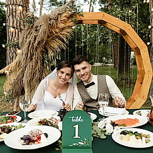 10 Pcs Wedding Table Number Wooden Arch Wedding Reception Number Centerpiece Set 5" X 7" Tables Number Sign with Wooden Base Rustic Country Wedding Olive Green Wedding Party Decor