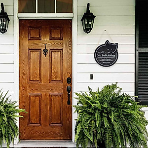 Handook No Soliciting Sign for House Funny Metal No Soliciting Yard Sign, 10.5"x9.1" No Solicitors Sign for Front Door，Black Cat Hanging No solicitation Sign for Home and Business