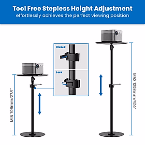 Mount-It! Dual Use Projector Stand, 2 Mounting Options: 1/4" Screw and Platform Portable Projector Stand For Mini Projectors Adjustable Height Floor Stand 13.2 lb load, For Home, Office, Studio, DJs