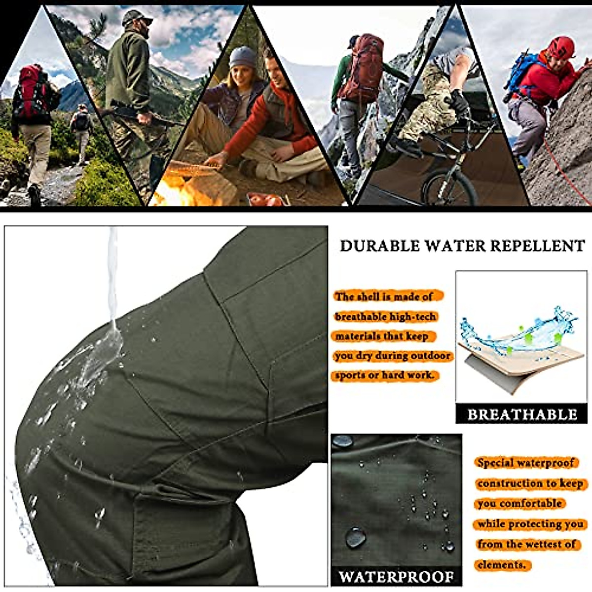 AKARMY Men's Hiking Pants, Camo Cargo Pants, Lightweight Work Pants Outdoor Travel Casual Pants with Multi-Pocket G4WF ArmyGreen 38