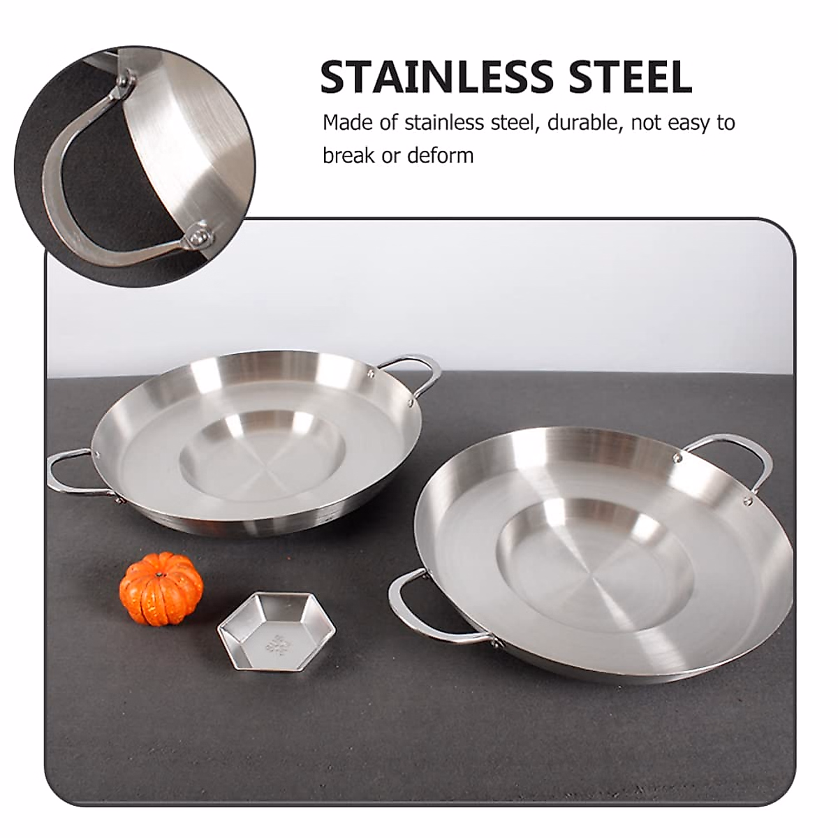 DOITOOL Flat Frying Pan Stainless Steel Comal Frying Bowl Comal Convex Cookware Stir Fry Pan Outdoors Heavy Duty Acero （ 38cm ） Mexican Discada Pan