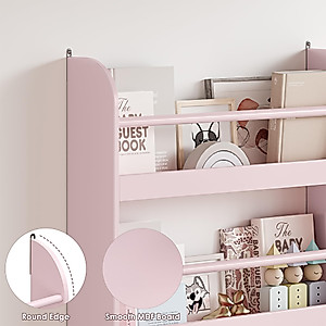 FOTOSOK Kids Bookshelf, Wall Mount 4-Tier Book Shelf Organizer for Toys and Books, Toy Storage Bookshelf in Bedroom, Living Room and Nursery, Pink