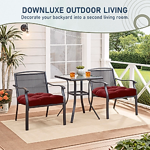 downluxe Outdoor Chair Cushions Set of 4 for Patio Furniture, Waterproof Tufted Overstuffed Patio Furniture Cushions, Thick Outdoor Seat Cushion, 19" X 19" X 5", Burgundy