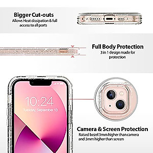 Coolwee Crystal Glitter Full Protective Case Compatible iPhone 13 Heavy Duty Hybrid 3 in 1 Rugged Shockproof Women Girls Transparent Compatible with Apple iPhone 13 6.1 inch Shiny Clear Bling Sparkle