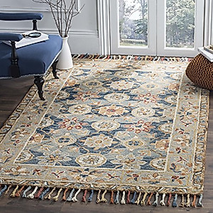 SAFAVIEH Aspen Collection 5' x 8' Grey / Navy APN110A Handmade Boho Braided Tassel Wool Area Rug