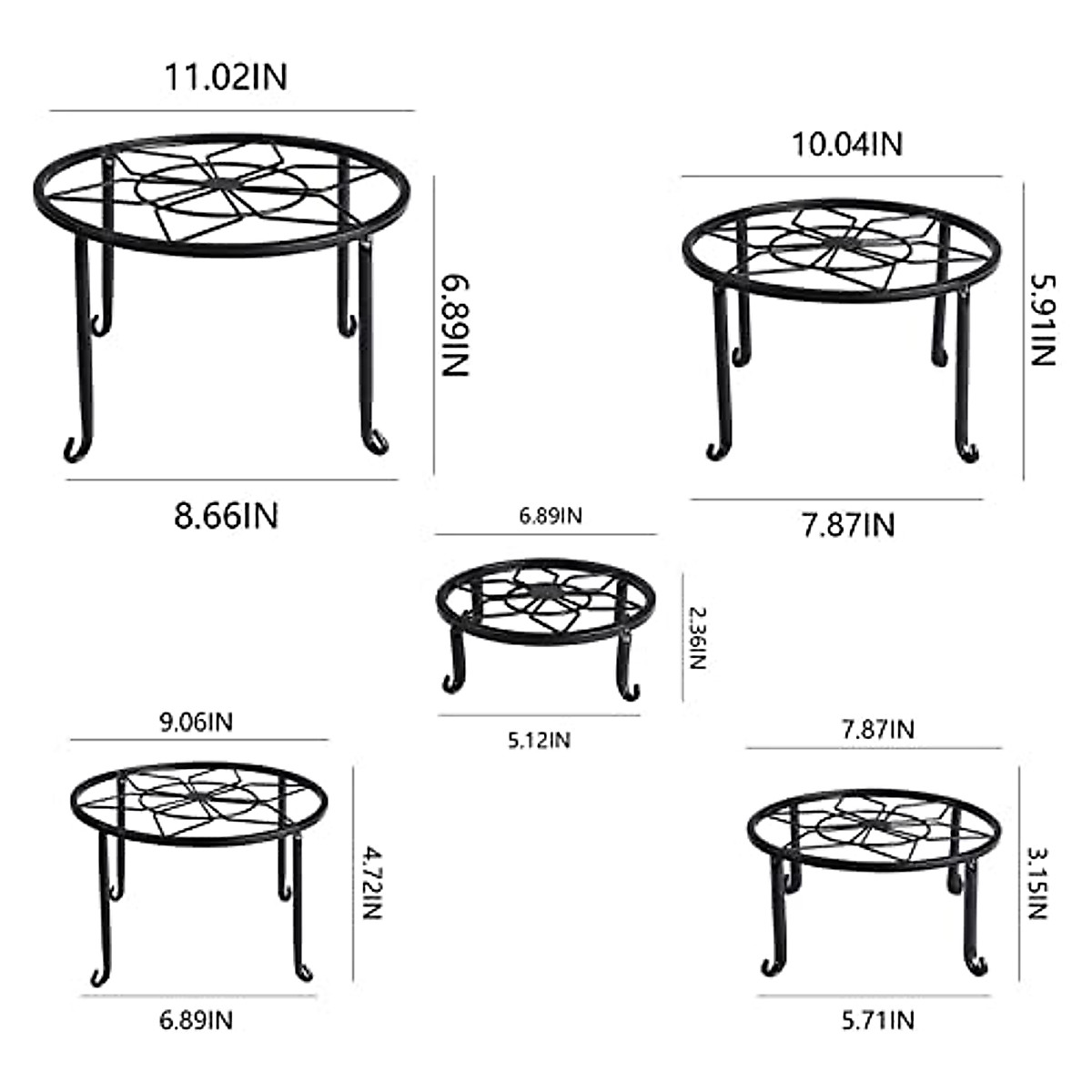 5 Pack Metal Plant Stands,Heavy Duty Potted Holder for Flower Pot,Indoor Outdoor Metal Rustproof Iron Garden Container Round Supports Rack for Planter…