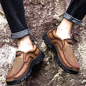 COSIDRAM Men Casual Shoes Loafer Sneakers Slip on Moccasins Comfort Walking Shoes Luxury for Male Summer Breathable Brown 8.5