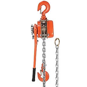 VEVOR Lever Chain Hoist, 0.75Ton 1650lbs Capacity Ratchet Puller with 10FT Max. Lifting Height, Come Along 2 Heavy Duty Steel Hooks, Manual Handling Tool for Cargo Moving in Construction, Warehouse , Orange