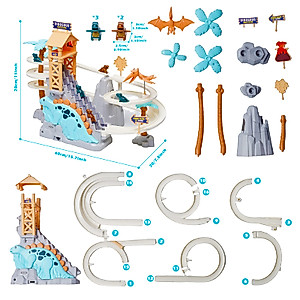 Dinosaur Chasing Race Track Game Set Double Loop Track Slide Toy Climb Stairs Toy Roller Coaster Toy with Music Educational Puzzle Playsets Gift for Toddler Kids Boys Girls Age 3+