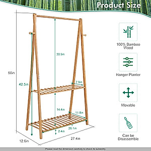 COOGOU Kids Clothing Rack for Hanging Clothes Portable Clothes Rack Wooden Drying Rack Clothing Standing Bamboo Garment Rack with Shelves Laundry Rack for Drying Clothes Indoor