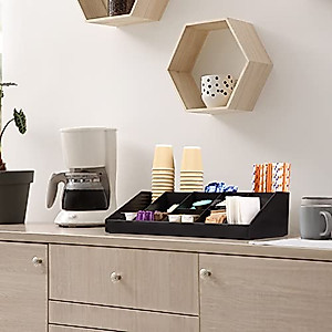 SZQINJI Coffee Condiment Organizer Holder 10-Compartment Break Room Coffee Condiment Caddy Cup Storage Holder Black