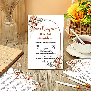 Estune 331 Pcs Bridal Shower Games Supplies, 5 Sets 250 Pcs Wedding Games Cards 1 Put a Ring on It Bridal Shower Games with 60 Pcs Rings and 20 Pcs Pencils(Boho Style)