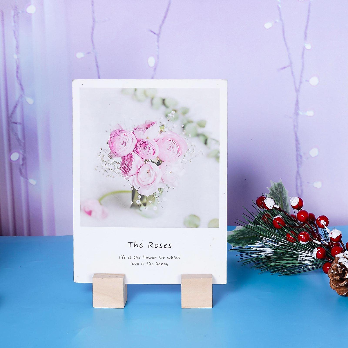 mifengda 20 Pieces Wood Place Card Holders Table Number Holders Stands Small Table Sign Holders Display Rustic Wooden Card Holder with Brown Paper Cards for Wedding Reception Table Party Decoration