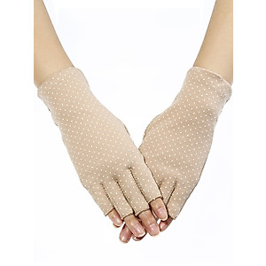 Maxdot Fingerless Gloves Non Slip UV Protection Driving Gloves Summer Outdoor Gloves for Women and Girls (Khaki,1 Pair)