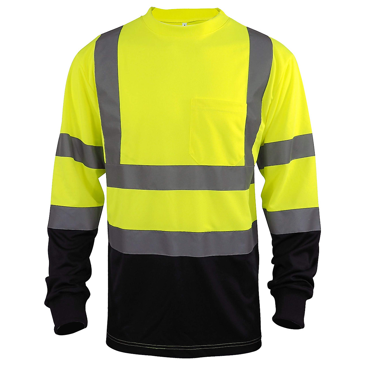 L&M Hi Vis Class 3 T Shirt Reflective Safety Lime Orange Short Long Sleeve HIGH Visibility, Black Bottom (Lime_L, Large)
