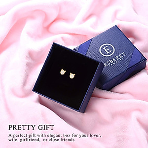 ✦Earrings for Women✦ Esberry 14k Gold Earrings Sterling Silver Opal Cat Stud Earrings Cat with Natural Stone Gifts for Women.(Yellow Gold-White Opal)