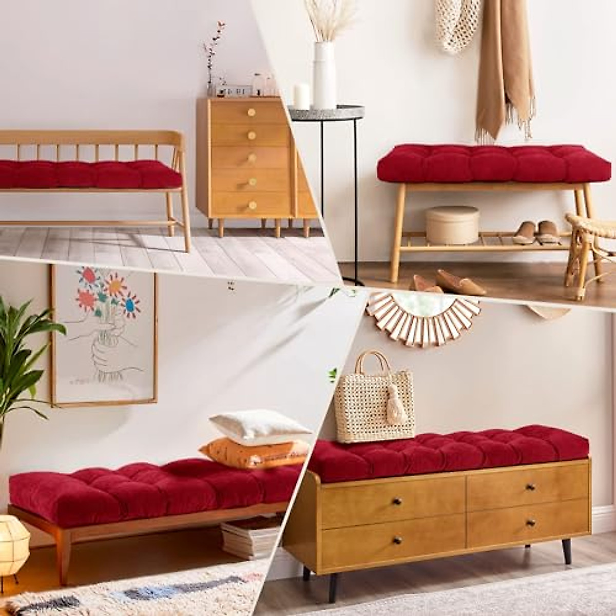 FINDEN Tufted Bench Cushion 42 inch - Non-Slip Bottom, Long Cushion for Window Patio Piano Storge Garden Indoor/Outdoor Furniture Seat, (42x16x4), Red