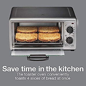 Proctor Silex 4 Slice Countertop Toaster Oven, Multi-Function with Bake, Toast and Broiler, 1100 Watts, 30 min timer and auto-shutoff, Includes Backing Pan and Rack, Black and Silver (31260)