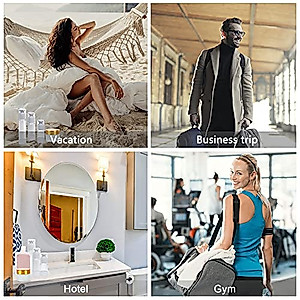 19 Pcs TSA Approved Travel Toiletries Containers Set - Refillable Vacuum Pump Bottle, Squeeze Pouches, Clear Glass Jar for Toner Shampoo Conditioner Lotion Body Wash (Include Cosmetic Bag Label)