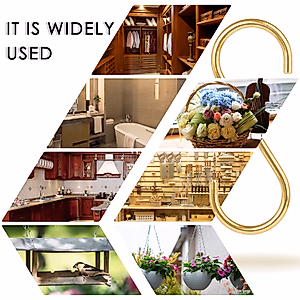 10 Pcs Heavy S Copper Hooks,S Brass Hooks for Hanging Wind Chimes, Kitchen Utensils,Coat Closet, Jeans, Bags or String Lights etc