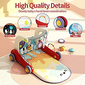 Jovow 2 in 1 Baby Gym with Walker,Baby Play Mat with 5 Infant Learning Sensory,Double-Sided Multifunctional Removable Play Piano Panel ,Sit-to-Stand Learning Walker for 0-24 Months Boy Girl