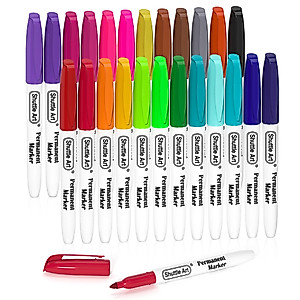 Permanent Markers, 24 Colors Fine Point Assorted Colors Permanent Marker Set, Works on Plastic,Wood,Stone,Metal and Glass for Doodling, Coloring, Marking by Shuttle Art