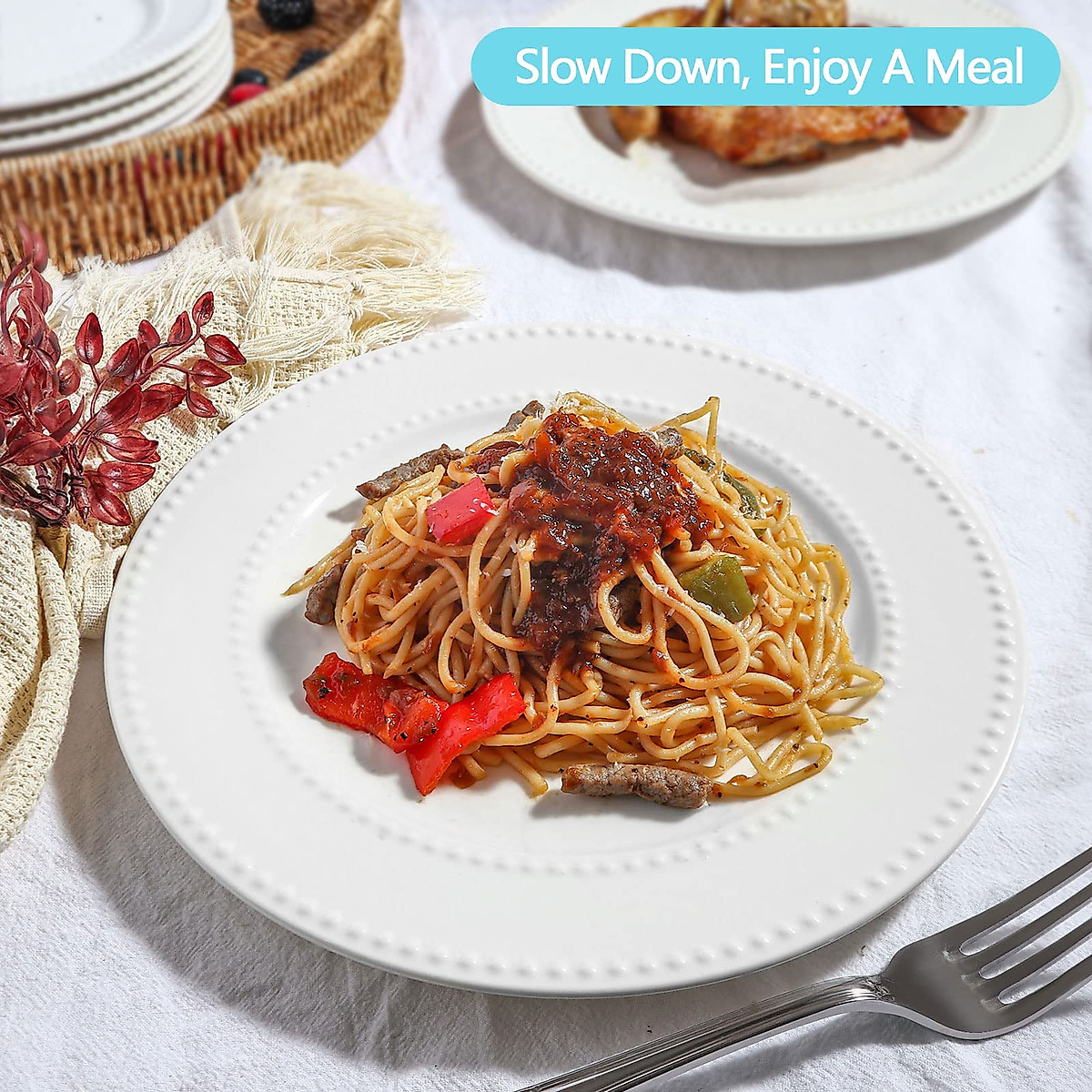 Wareland 2 Pieces Embossed Dinner Plates & Bright White Embossed Dots Square Dessert Plates Set of 6