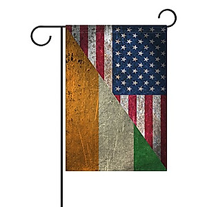 ALAZA Double Sided Vintage Irish United States of America Star Friendship Combination A Memorial Day Polyester Garden Flag Banner 12 x 18 Inch for Outdoor Home Garden Flower Pot Decor