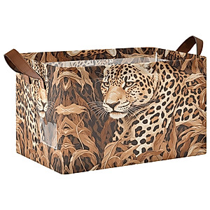 YETTASBIN Leopard Storage Basket 2 Pack, 32L Large Collapsible Toys Clothes Organizer, Waterproof Closet Storage Bin with Handle for Shelves Laundry Bathroom Home Office Decor