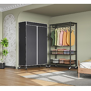 VIPEK R2C Plus Rolling Garment Rack with Cover and Wheel, Heavy Duty Rolling Clothes Rack with Cover, Covered Clothes rack For Hanging Clothes Black Metal Rolling Clothing Rack with Basket Black Cover