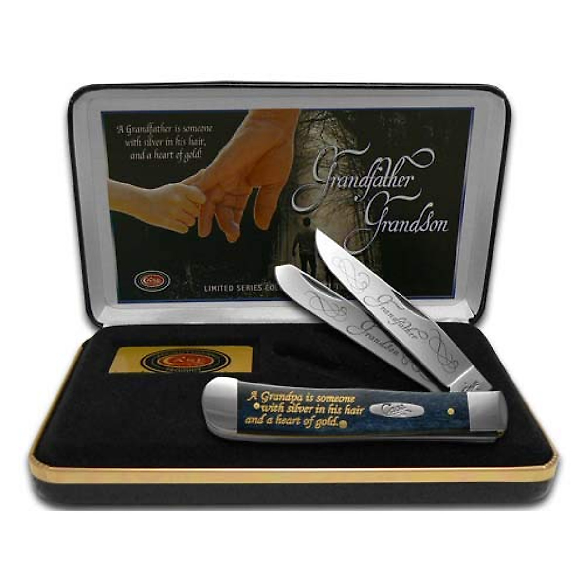 CASE XX Grandfather and Grandson Smooth Blue Bone Trapper Stainless Pocket Knife Knives