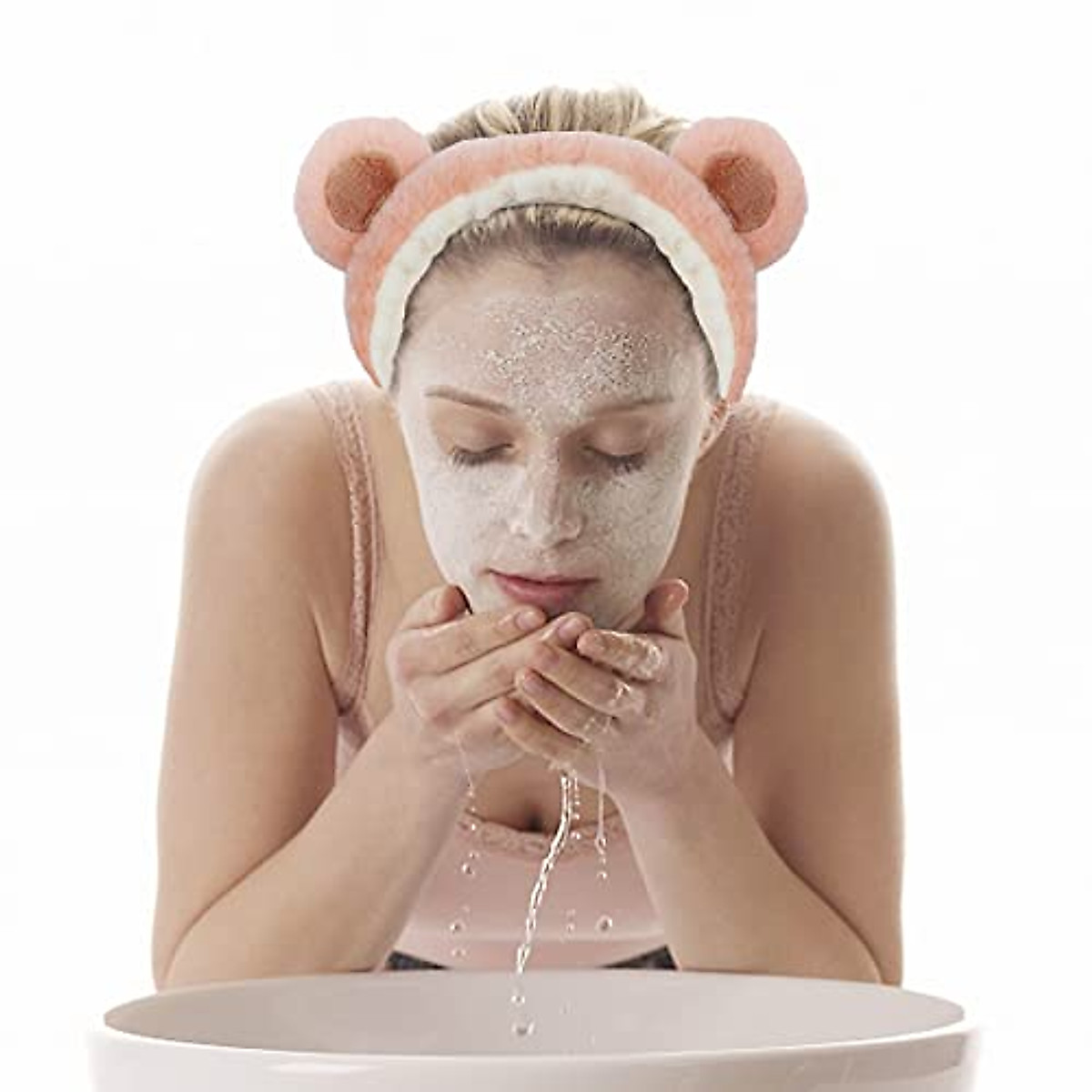 Hofar Hairband, 8 Count Bear-Brown Coral Fleece Hair Accessories with Cute Bear Ears, Practical Headband for Face Makeup, Costume Parties, Women, Girls, Unisex, Adult