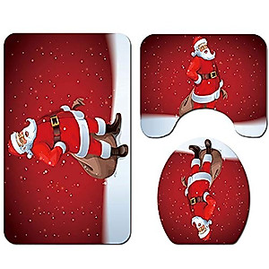 4 PCS Christmas Shower Curtain Sets with Rugs, 72x72 Polyester Shower Curtains Christmas Tree Wreath Santa Claus Snowman Patterned, with Bath Mat Xmas Decor Christmas Decorations for Bathroom