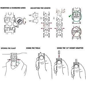 Multitool Bracelet 29 in 1, 22cm Stainless Steel, Multi Tool Bracelet for Men Outdoor Travel Watch Strap, Multifunctional Wristbands, Portable Wearable Multitool Trend Bracelet with A Pry Tool (Black)