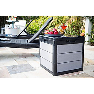Keter Denali 30 Gallon Resin Deck Box for Patio Furniture, Pool Accessories, and Storage for Outdoor Toys, Grey/Black