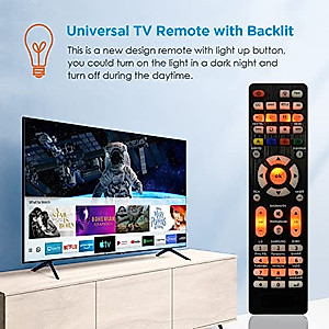 Universal TV Remote Control with Light-Up-Button for LG, Samsung, TCL, Philips, Vizio, Sony, Sharp, Panasonic, Sanyo, Insignia, Toshiba and Other Brands LCD LED 3D HDTV Smart TV Backlit Remote