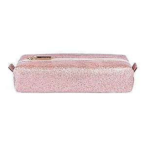 Comfyable Small Cosmetic Bag for Rectangular Makeup Bag Waterproof Glitter Cute Toiletry Pouch Rose Gold Sparkly Shiny Pink
