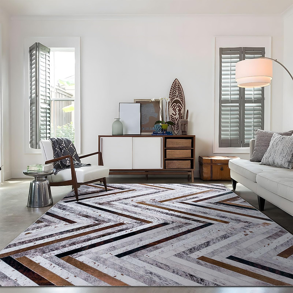 DECOMALL Coronado 9x12 Area Rugs, Modern Geometric Faux Cowhide Patchwork Rug, Non Slip Carpet for Living Room Bedroom, 9x12ft Multi