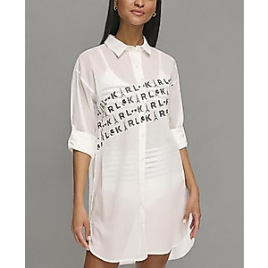 Karl Lagerfeld Paris Women's Standard Paris Logo Collared Swim Coverup, Soft White, Small